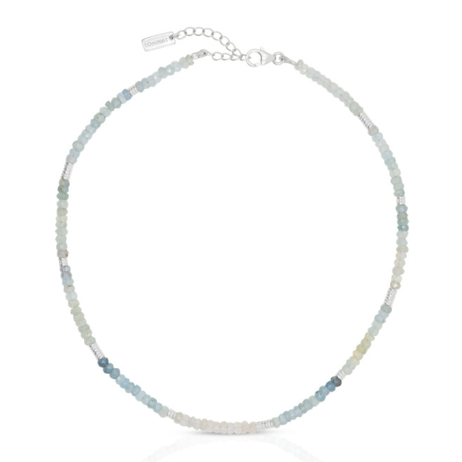 Aquamarine Silver Beaded Necklace – ToniMay